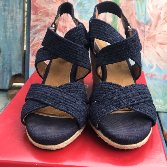Michelle D | Shoes | Michelle D Strappy Navy Wedge Woven Espadrille ...